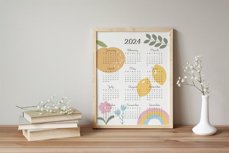 2024 Sunshine Printable Calendar A3 Letter 8.511 One Page Printable ...