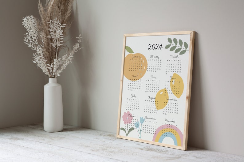2024 Sunshine Printable Calendar A3 Letter 8.511 One Page Printable ...