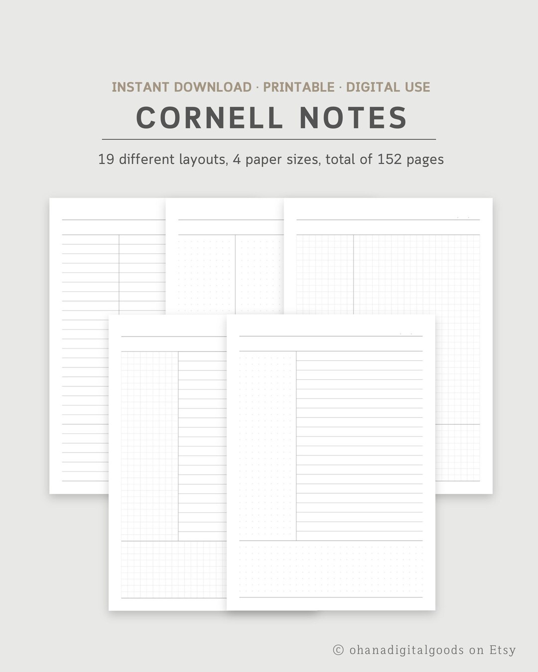 Cornell Notes Paper Bundle 19 Layouts Best Note Taking Method Printable ...