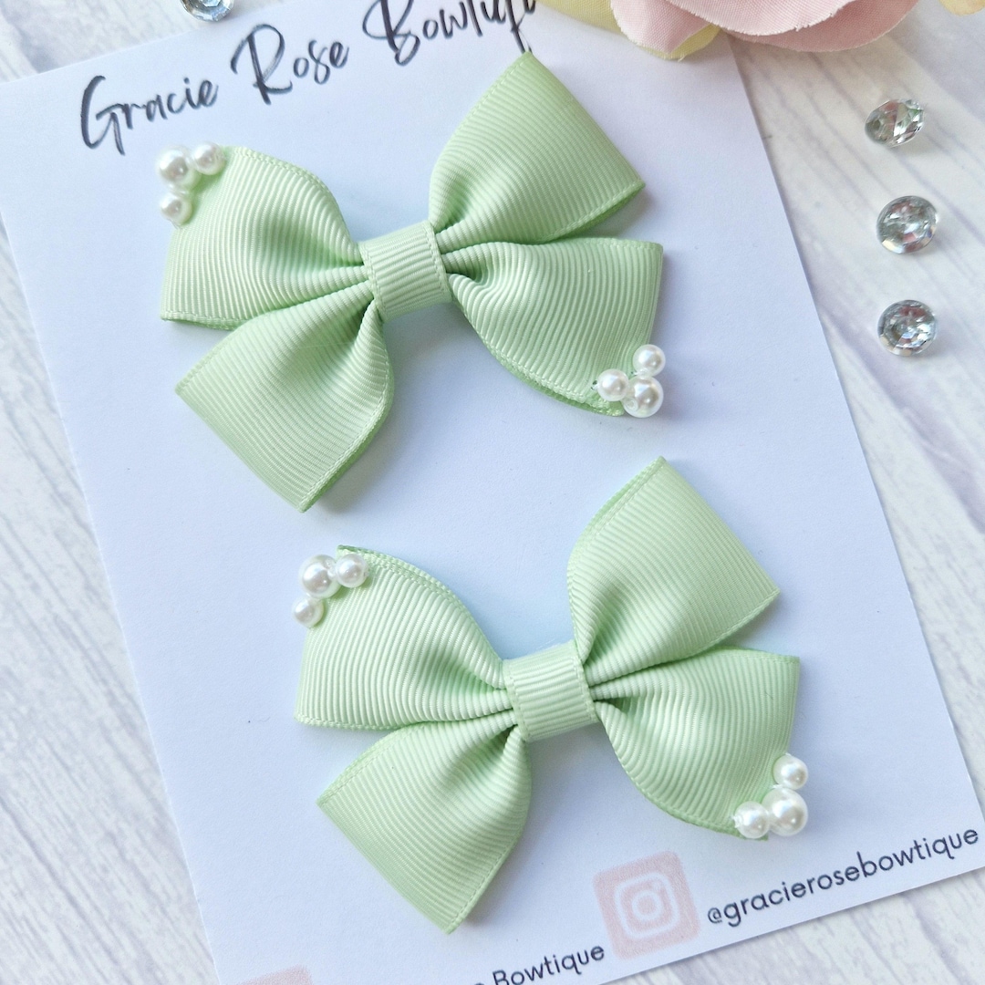Sage Green Ribbon Bow, Flower Girl Hair Bow, Flower Girl Hair ...