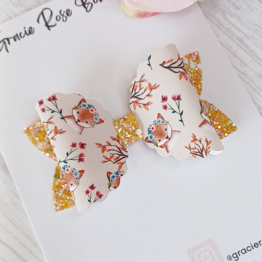 Fox Hair Bow, Handmade Hair Bow, Fox Hair Clip, Glitter Bows, Girls ...