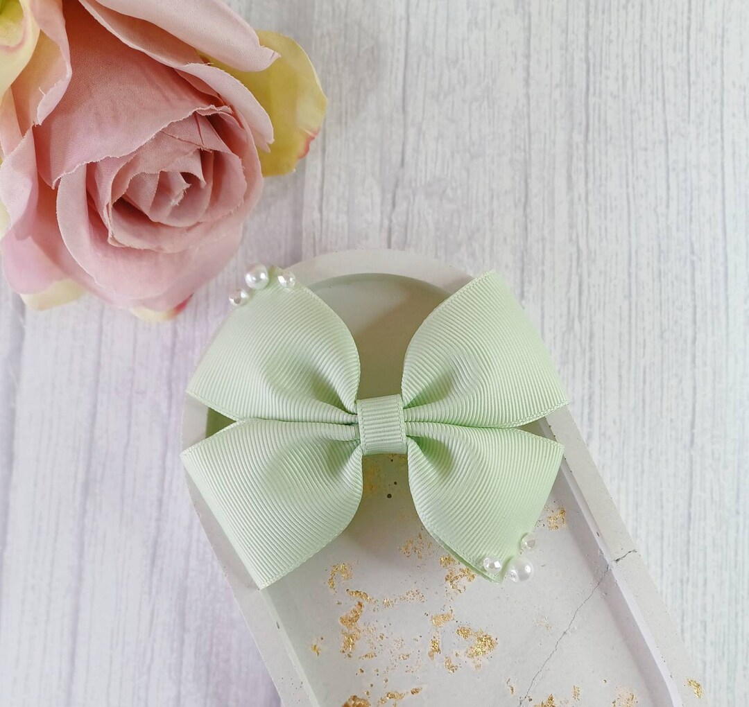 Sage Green Ribbon Bow, Flower Girl Hair Bow, Flower Girl Hair ...