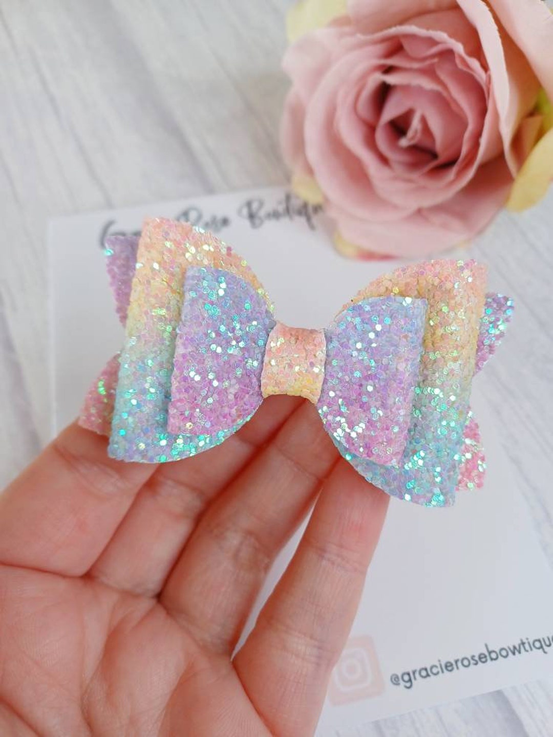 Rainbow Hair Bow, Ombre Rainbow Bow, Glitter Bows, Girls Bows, Hair ...