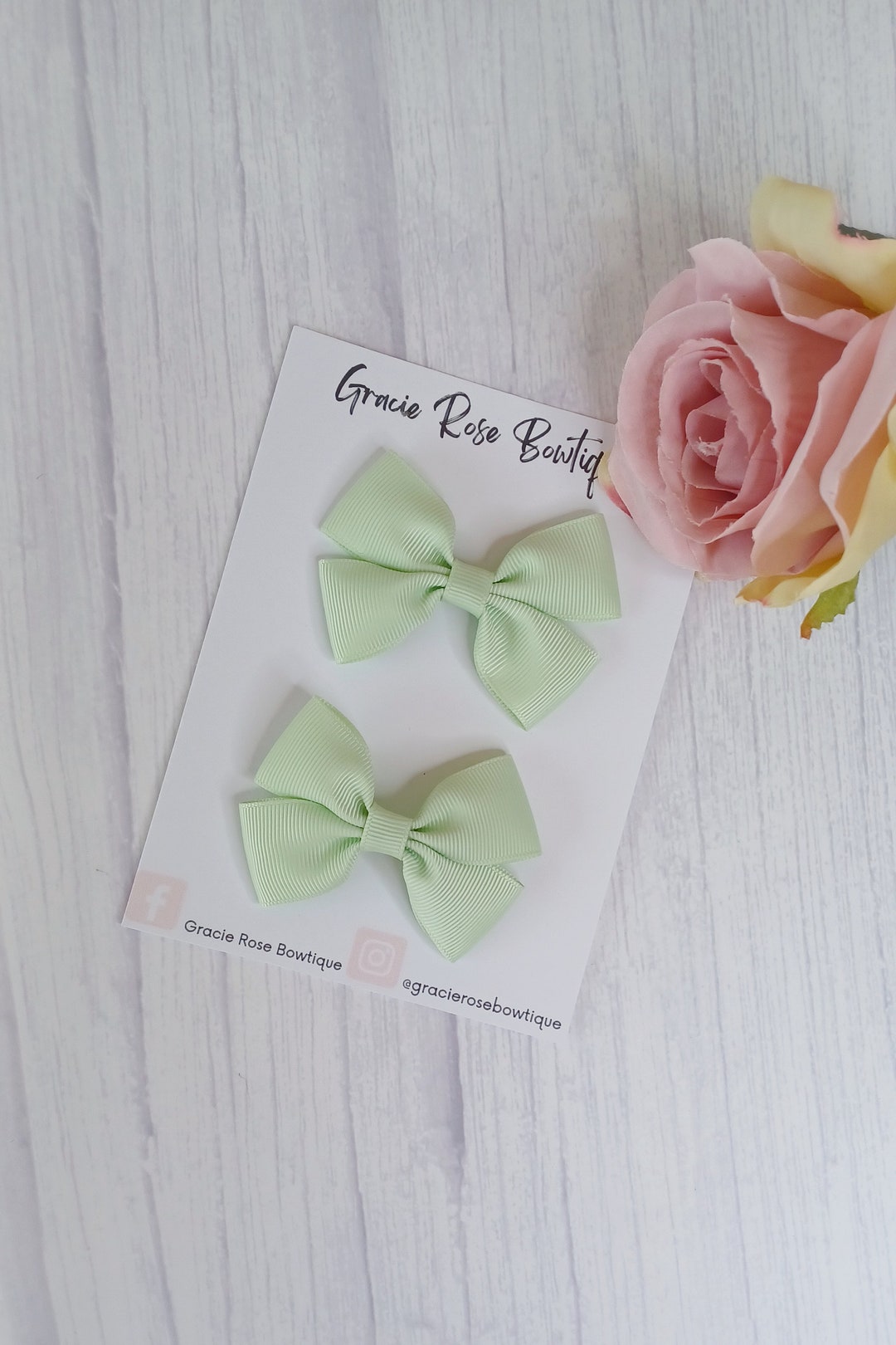 Pigtail Bows, Sage Green Hair Bows, Ribbon Bows, Girls Hair Accessories ...