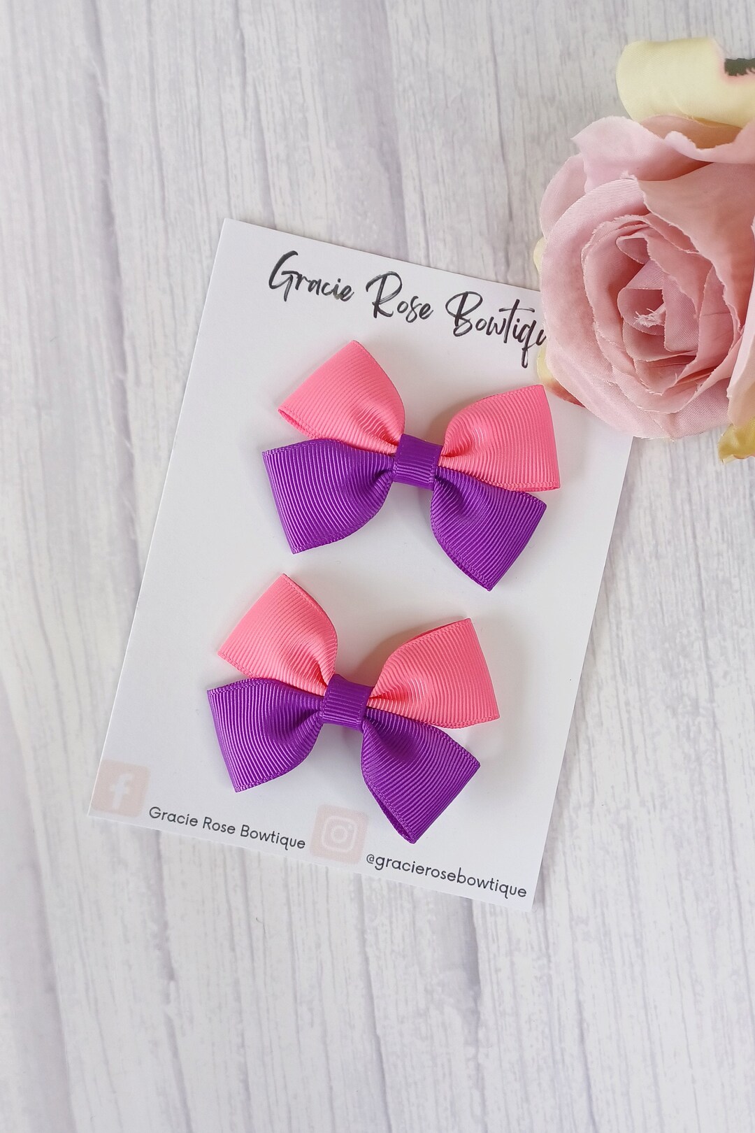 Pigtail Bows, Girls Hair Bow, Purple Hair Accessories, Pink and Purple ...