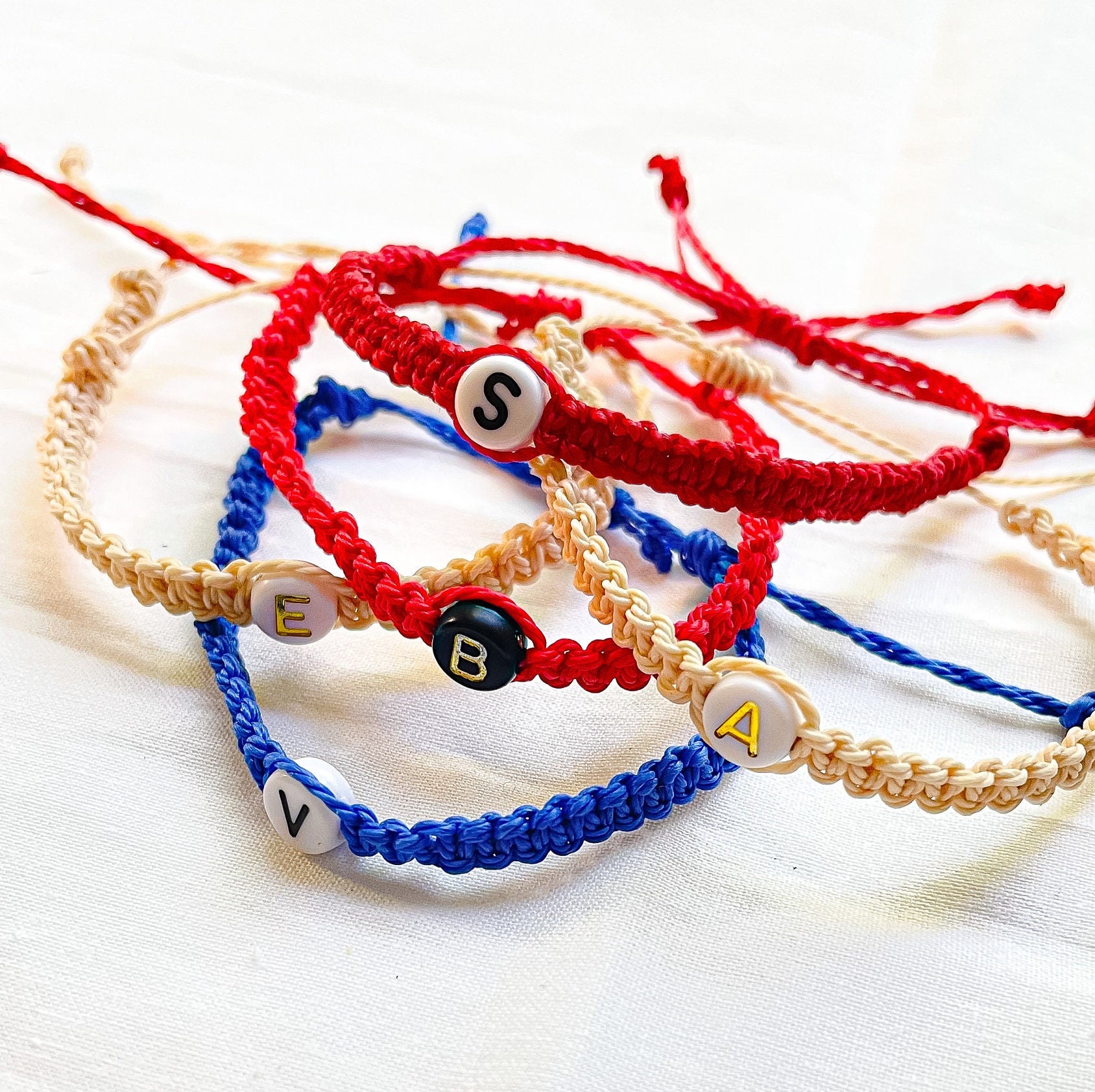 Waxed Cord Bracelet, Letter Bead Bracelet, Custom Bracelet , Initial ...