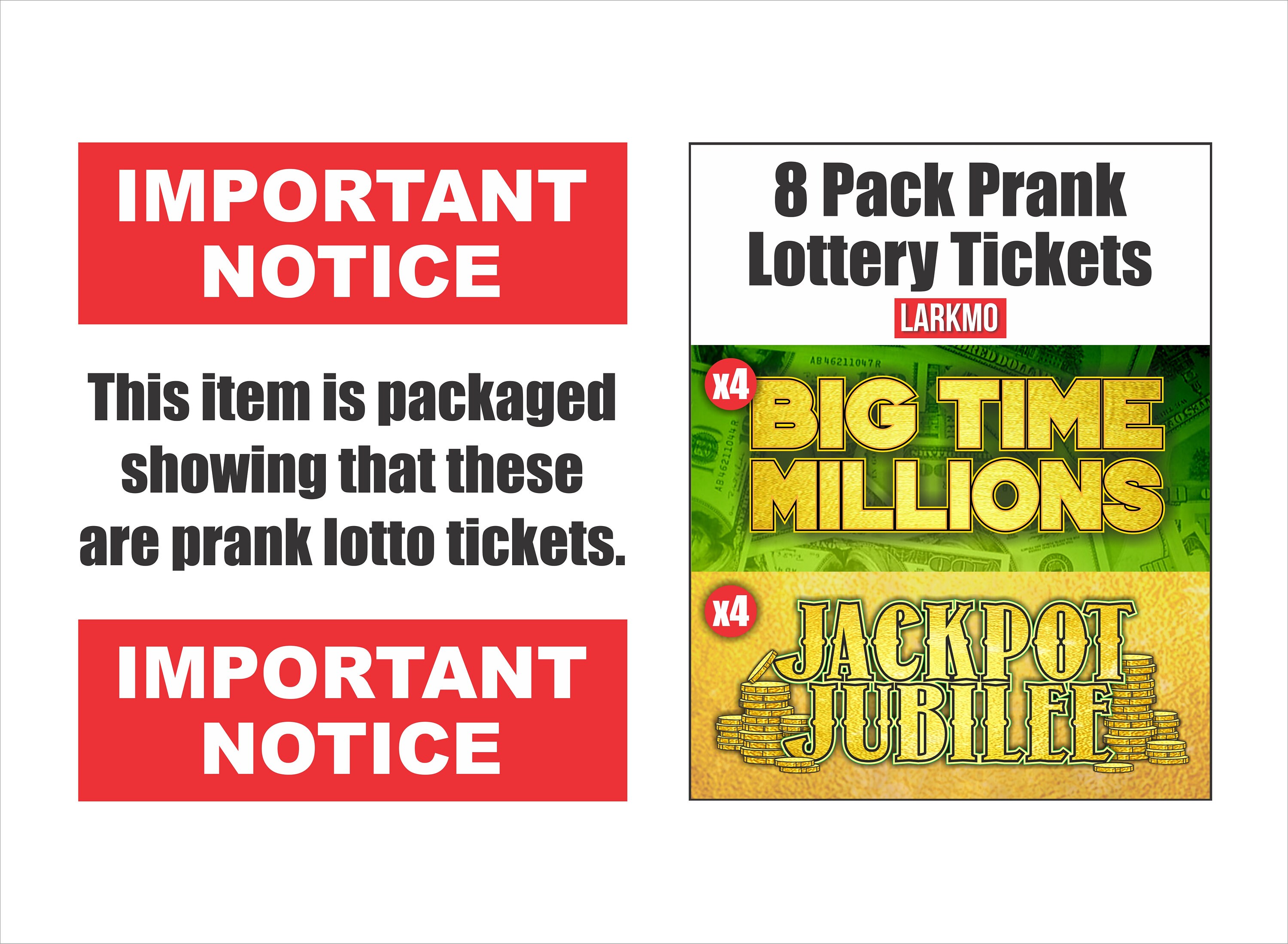 Prank Gag Fake Lottery Tickets - 8 Total Tickets, 4 of Each Winning ...