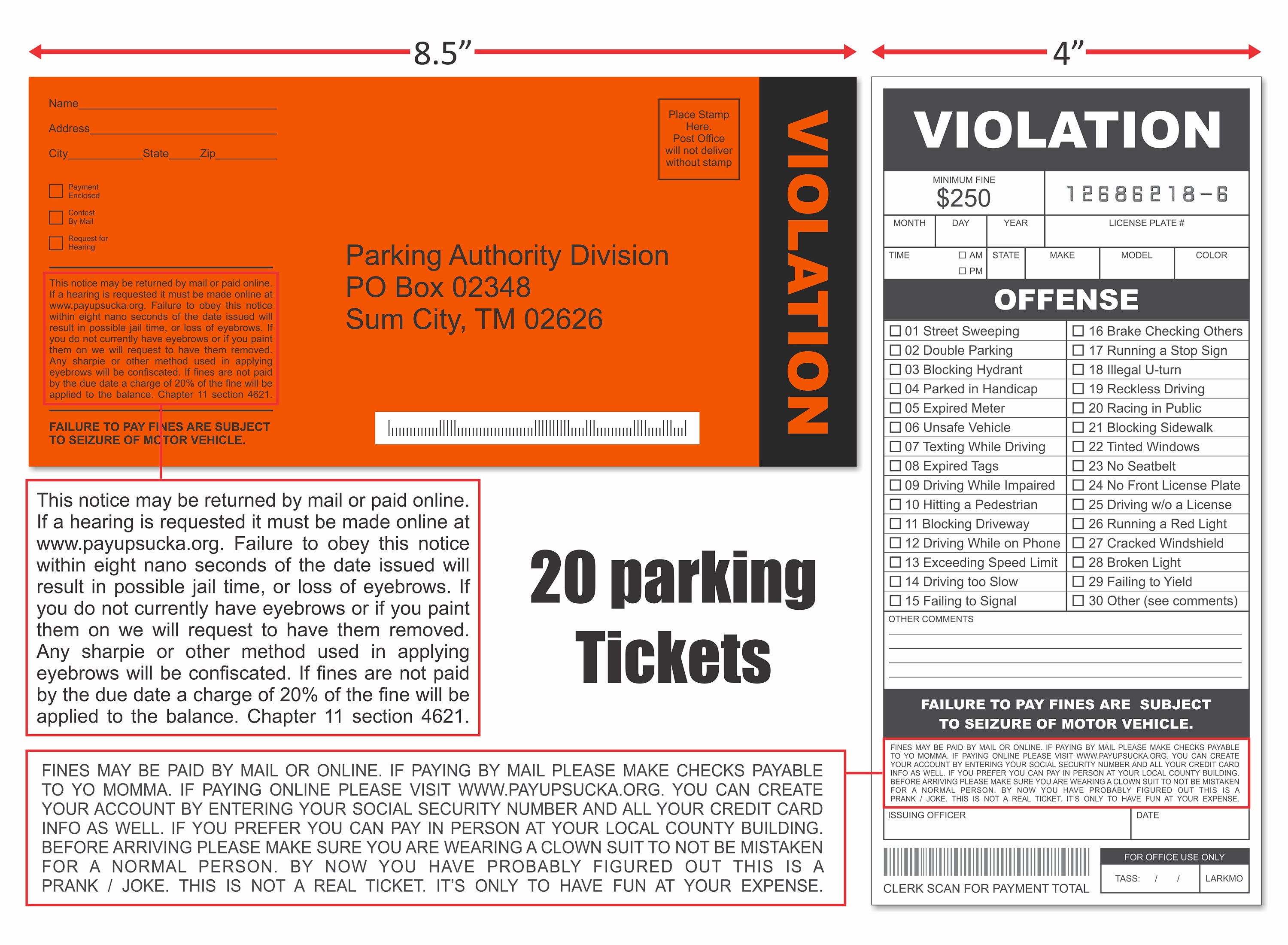 Prank Gag Practical Joke Set Kit, Fake Parking & Lottery Tickets ...