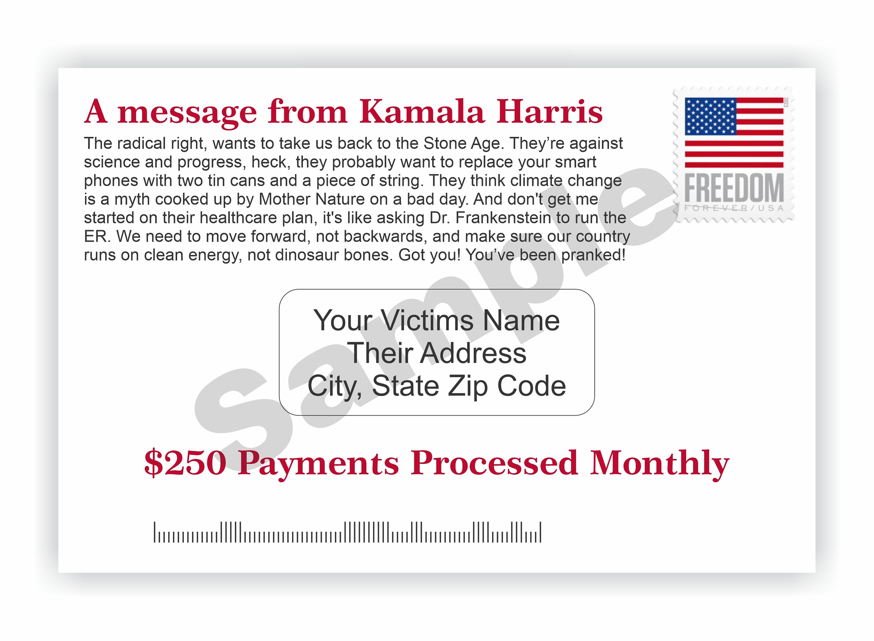 10 Pack Prank Postcard Kamala Harris Donation Funny Practical Joke ...