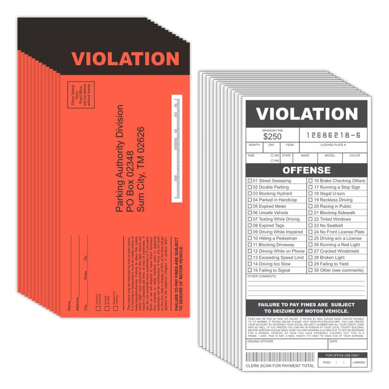 Fake Parking Tickets Prank - Qty 25, Joke Violation Parking, Funny Gag ...