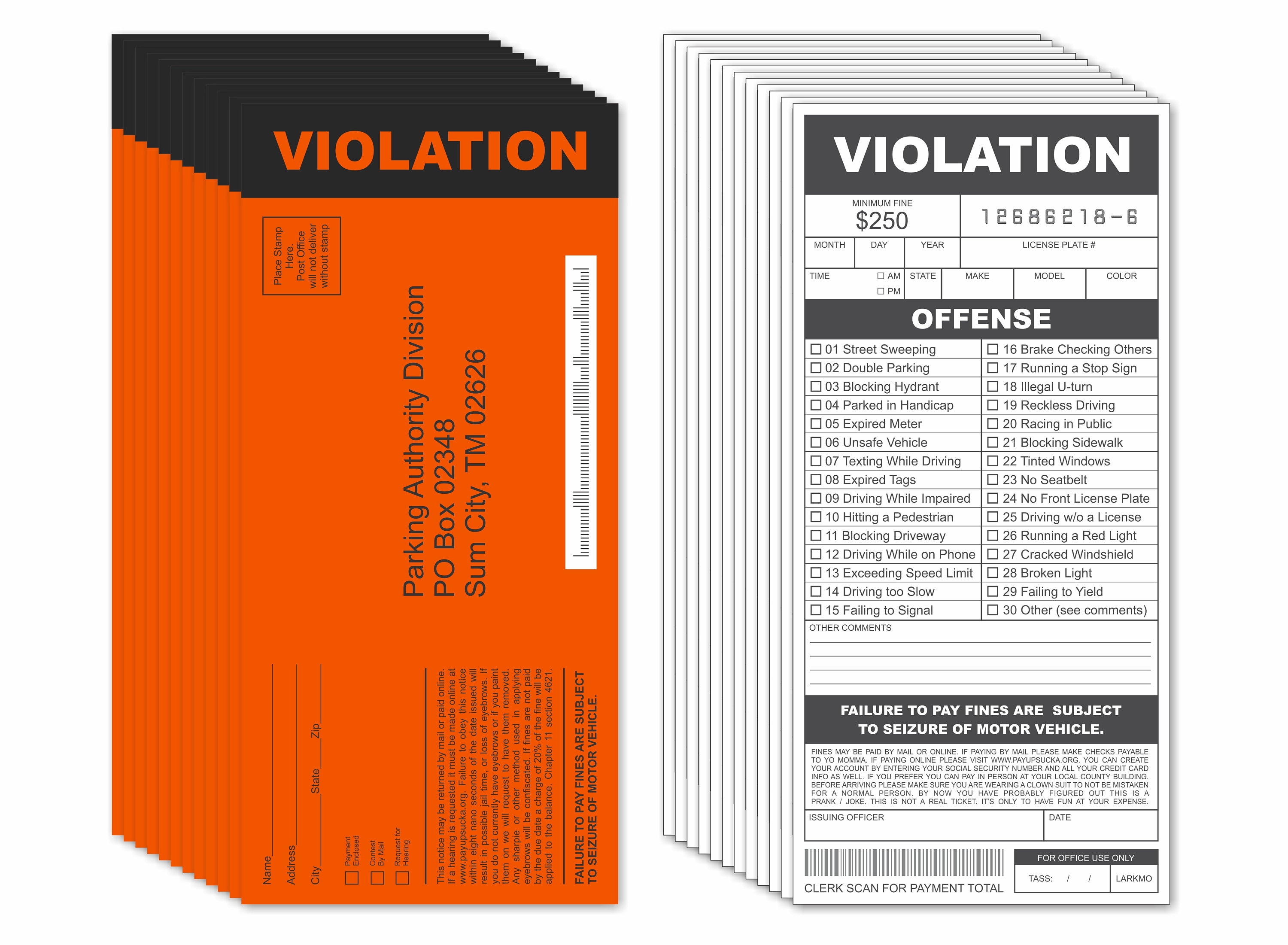 Fake Parking Tickets Prank Qty 25 Joke Violation Parking - Etsy