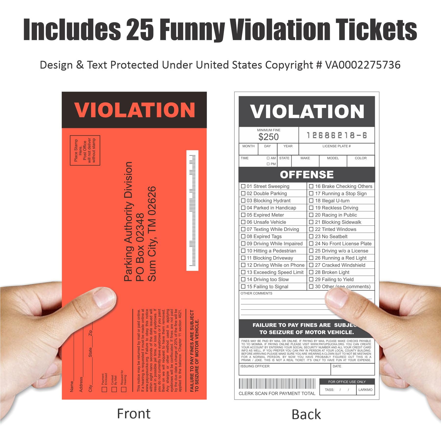 Fake Parking Tickets Prank - Qty 25, Joke Violation Parking, Funny Gag ...