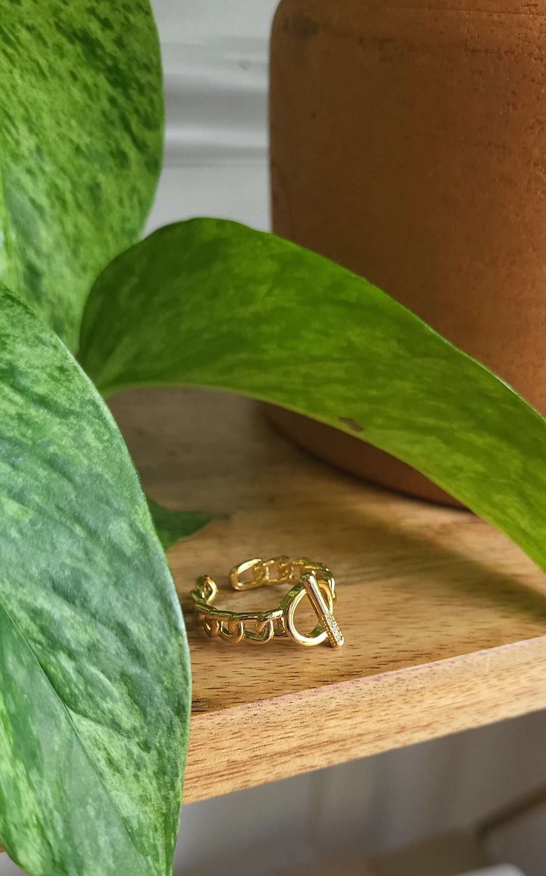 18K Gold Cuban Link Chain Ring, Dainty Ring, Minimalist Ring, Chain ...