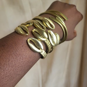 African Brass Cowrie Shell Bangle, Statement Jewelry - Etsy