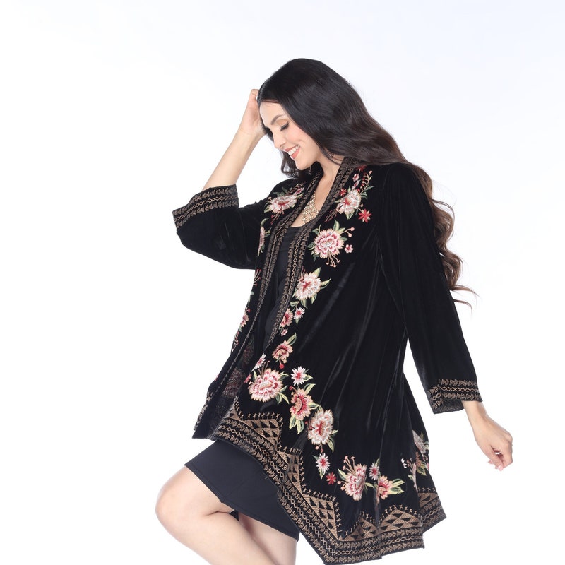 Black Embroidered Jacket - Etsy