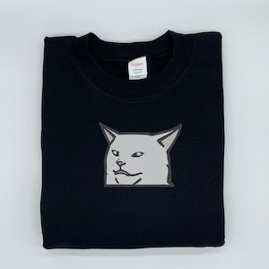 Cat Meme Custom Embroidered Crewneck Sweatshirt, Viral Cat Meme ...