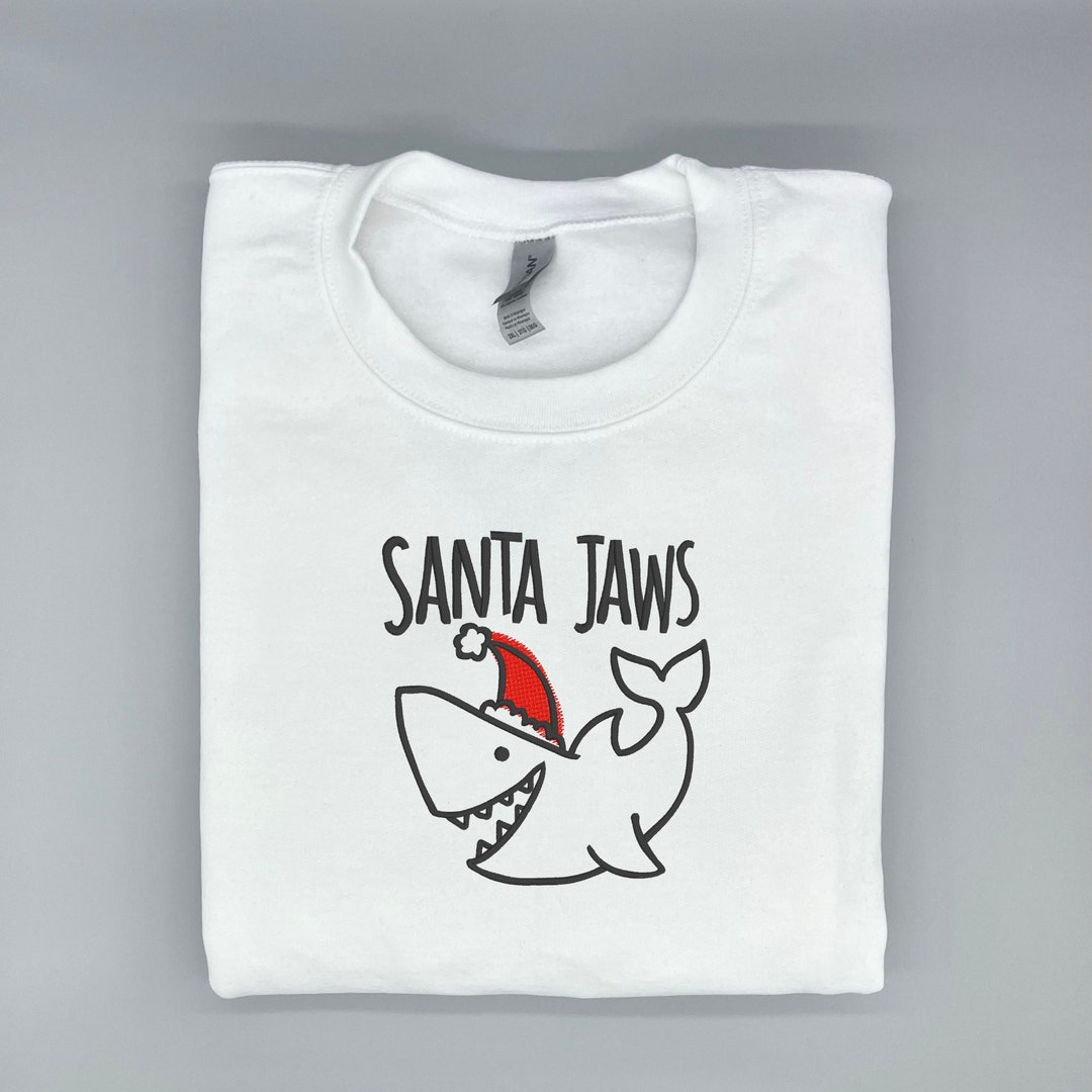 Santa Jaws Embroidered Christmas Crewneck, Adult Unisex Christmas ...