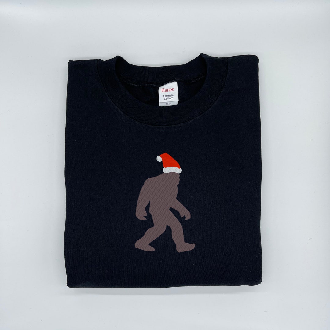 Bigfoot Santa Hat Custom Embroidered Crewneck Sweatshirt, Christmas ...