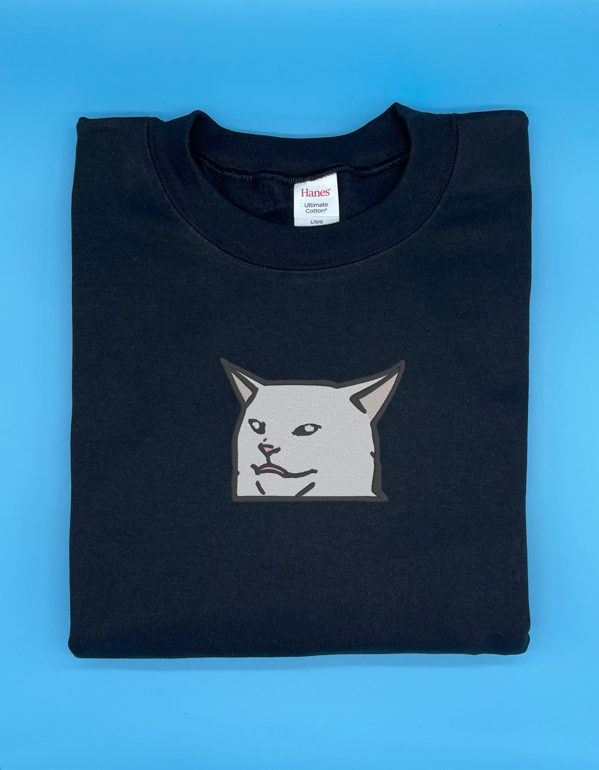 Cat Meme Custom Embroidered Crewneck Sweatshirt, Viral Cat Meme ...