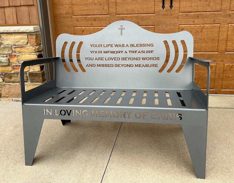 Personalized Heavy Duty Metal Bench- Custom Made Memorial Bench- Powder ...