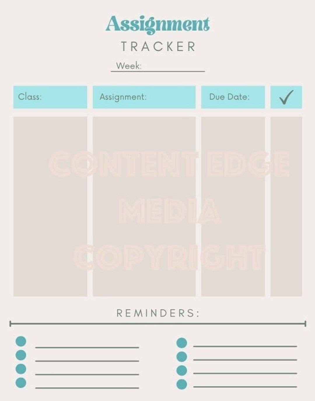 Printable Assignment Homework Planner/ Tracker, Student Printable ...