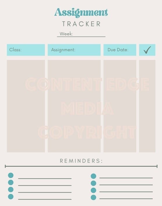 Printable Assignment Homework Planner/ Tracker, Student Printable ...