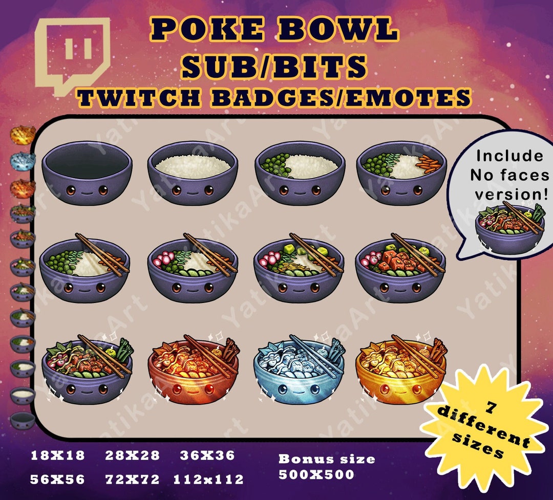Cute Poke Bowl Stream Badges Pack / Bit Badges / Kawaii Tuna ...