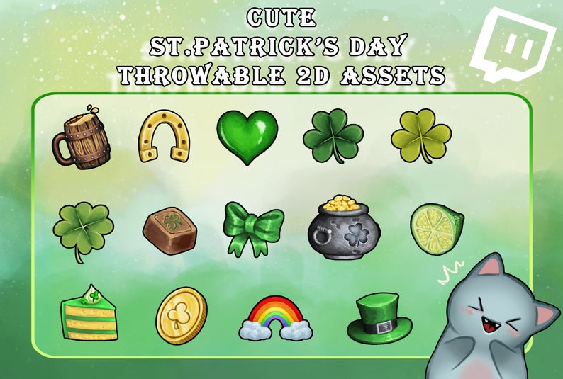 Cute Throwable 2D Assets Pack / St Patrick's Day Stream Bundle / Twitch ...