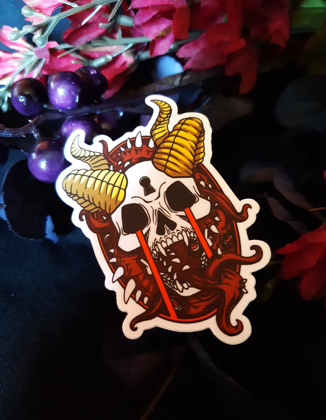 Stylized Creepy / Horror Horned Skull Vinyl Sticker - Etsy Canada