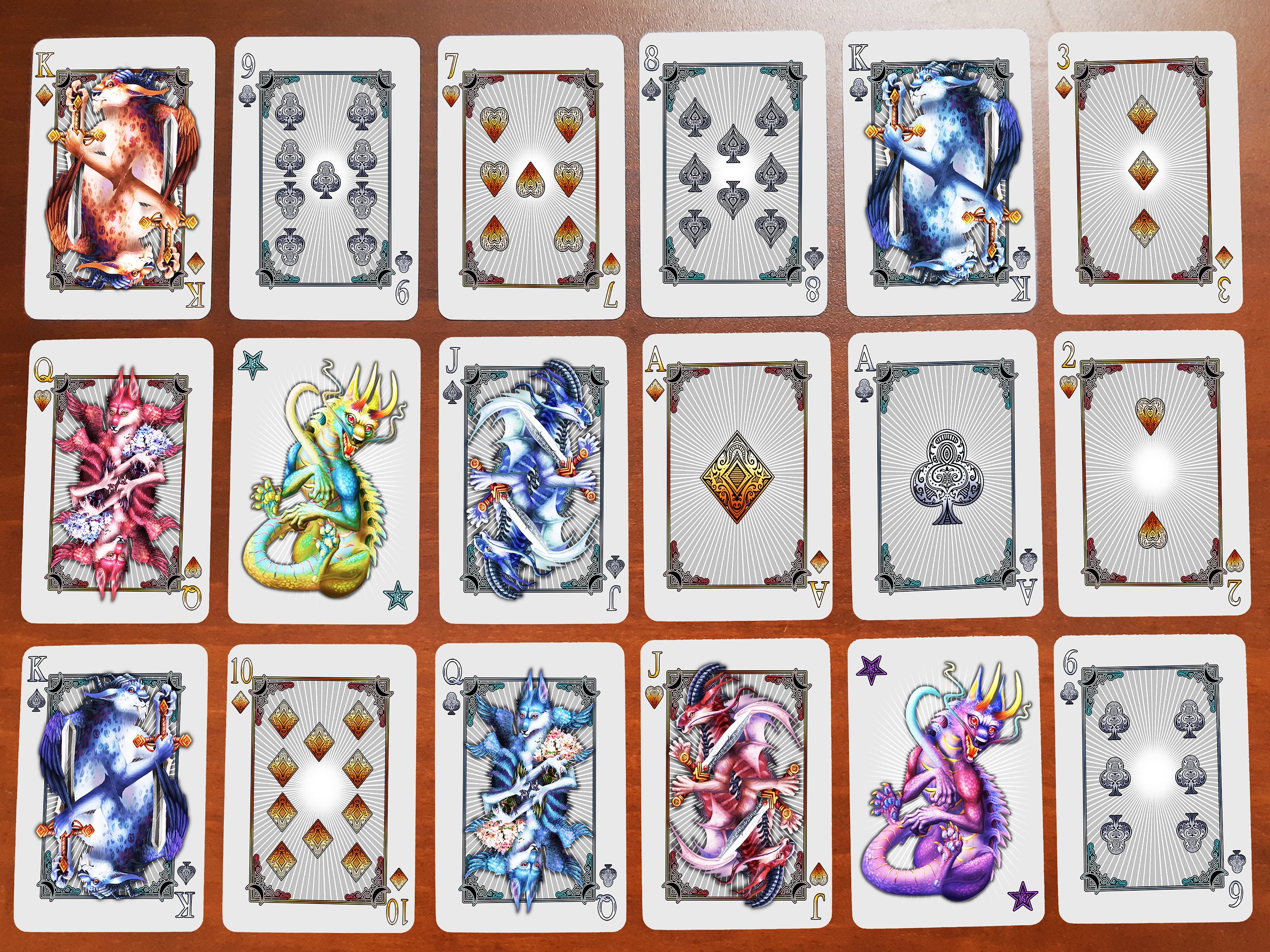 Unique Fantasy Playing Cards / Colorful Creatures / Art Playing Cards ...