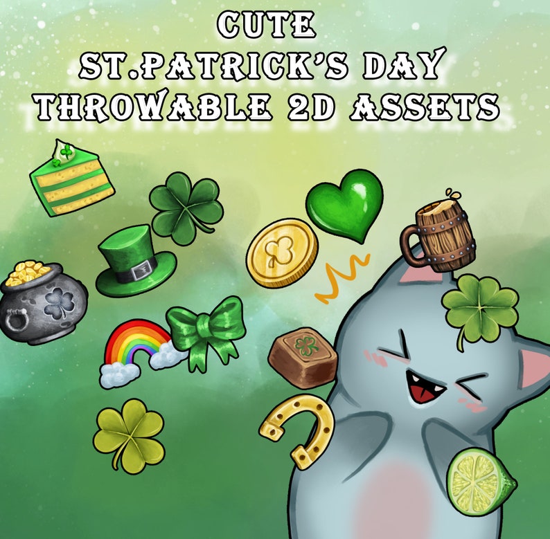 Cute Throwable 2D Assets Pack / St Patrick's Day Stream Bundle / Twitch ...