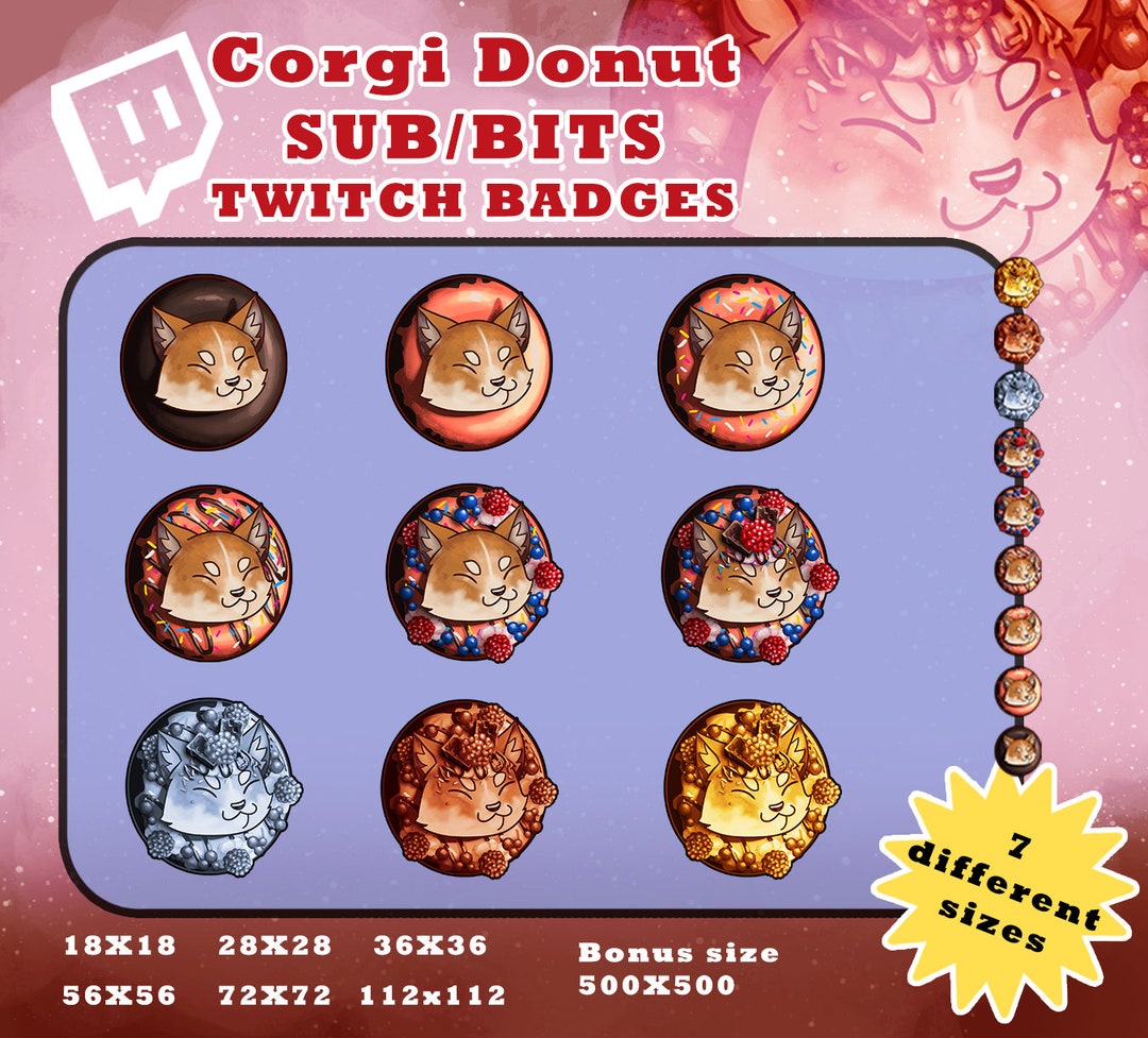 Cute Donut Corgi Stream Badges Pack / Bit Badges / Kawaii Puppy Food ...