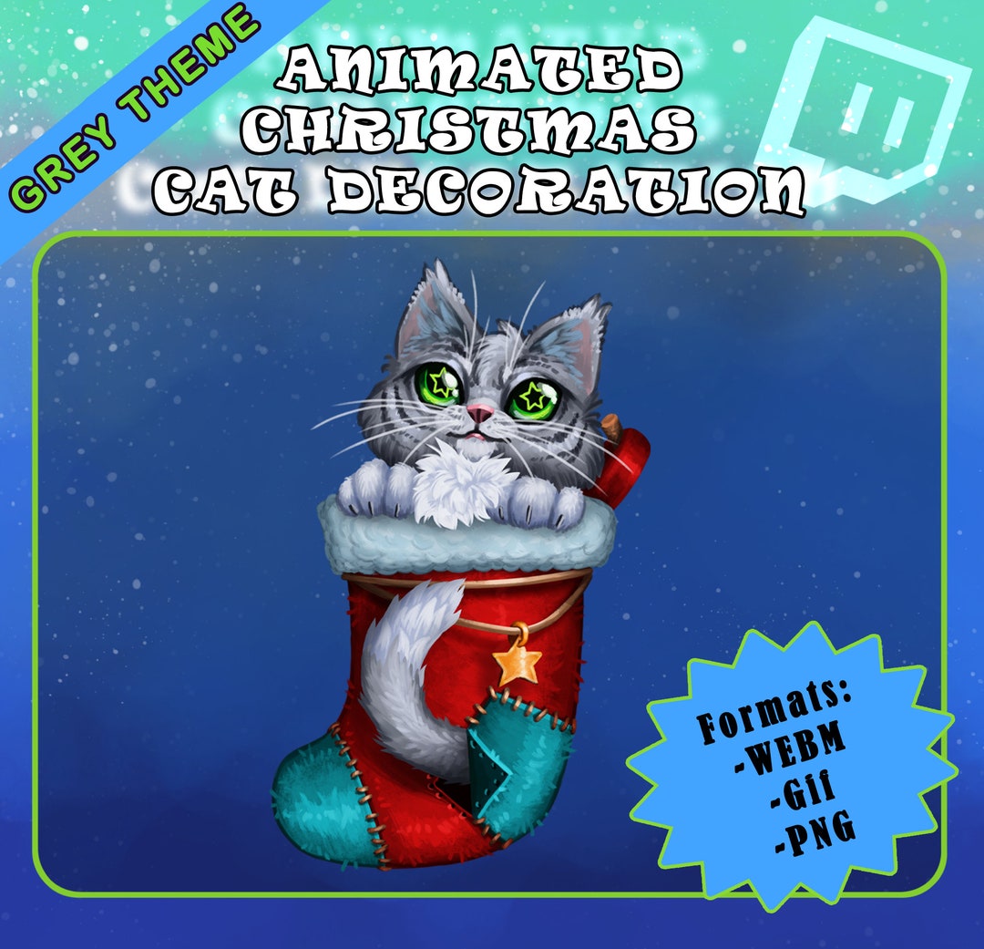 Animated Cute Grey Cat in Sock Decoration / Christmas Stream ...
