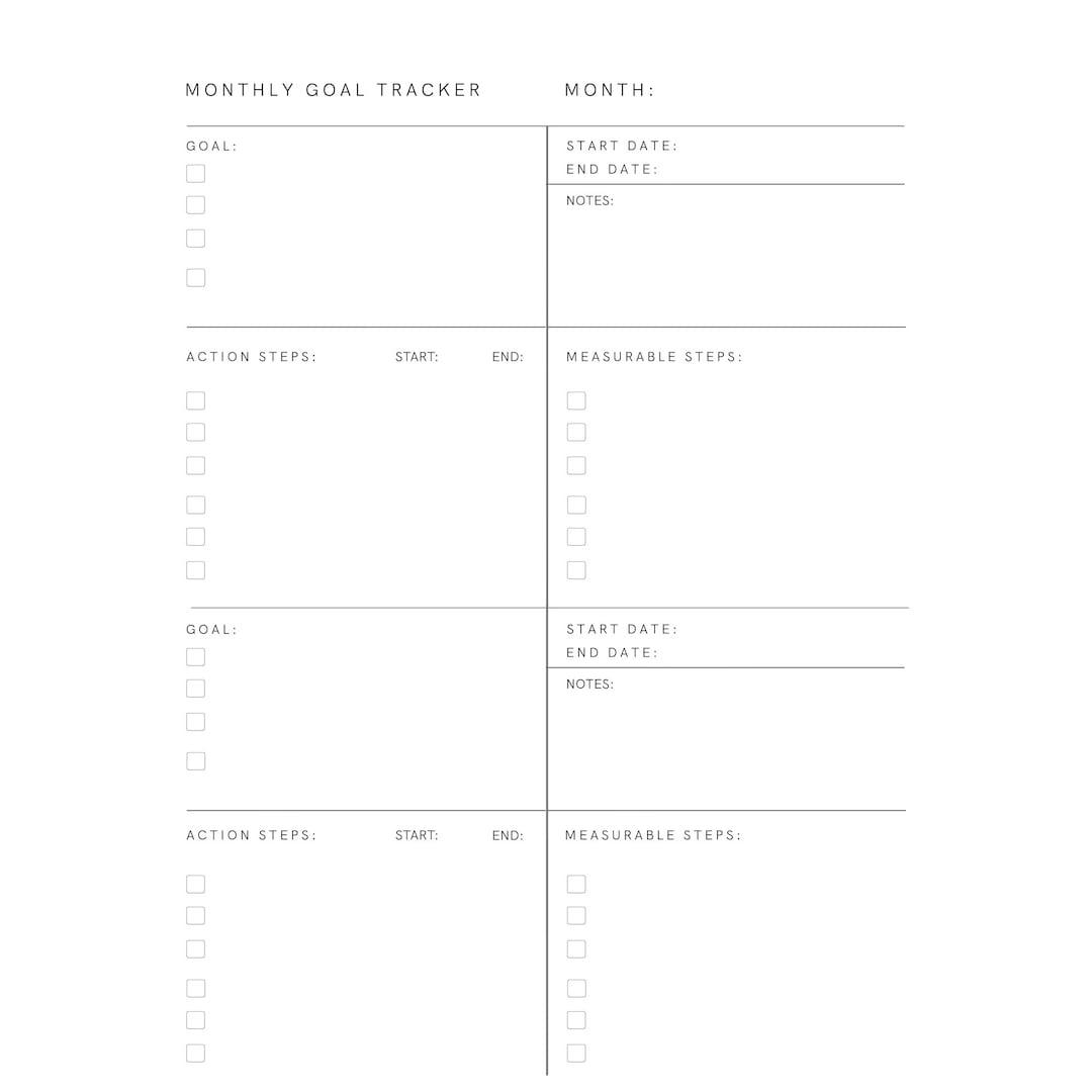 Printable Monthly Goal Tracker - Etsy