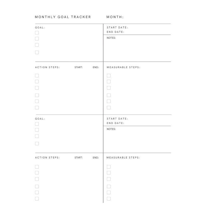 Printable Monthly Goal Tracker - Etsy
