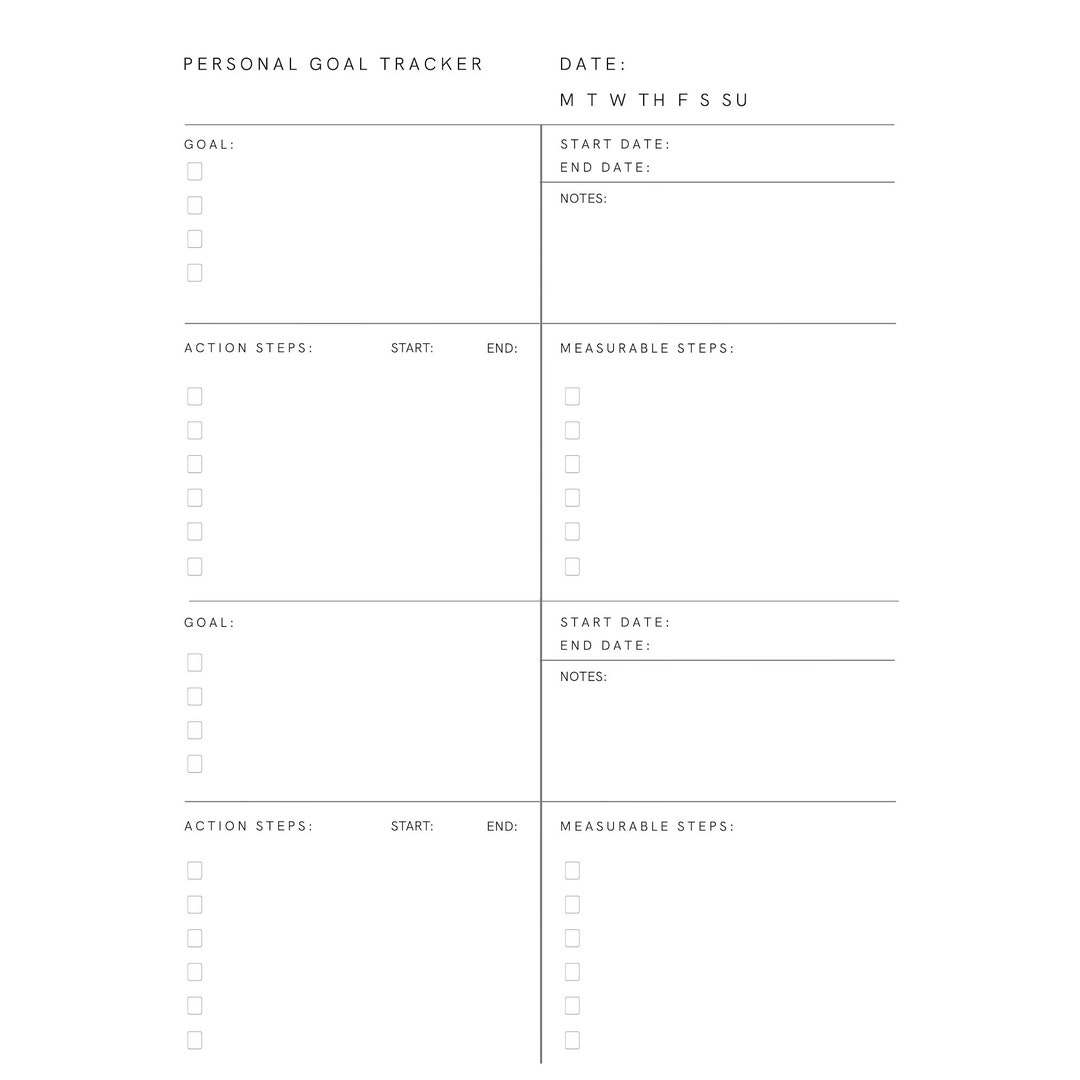Printable Personal Goal Tracker - Etsy
