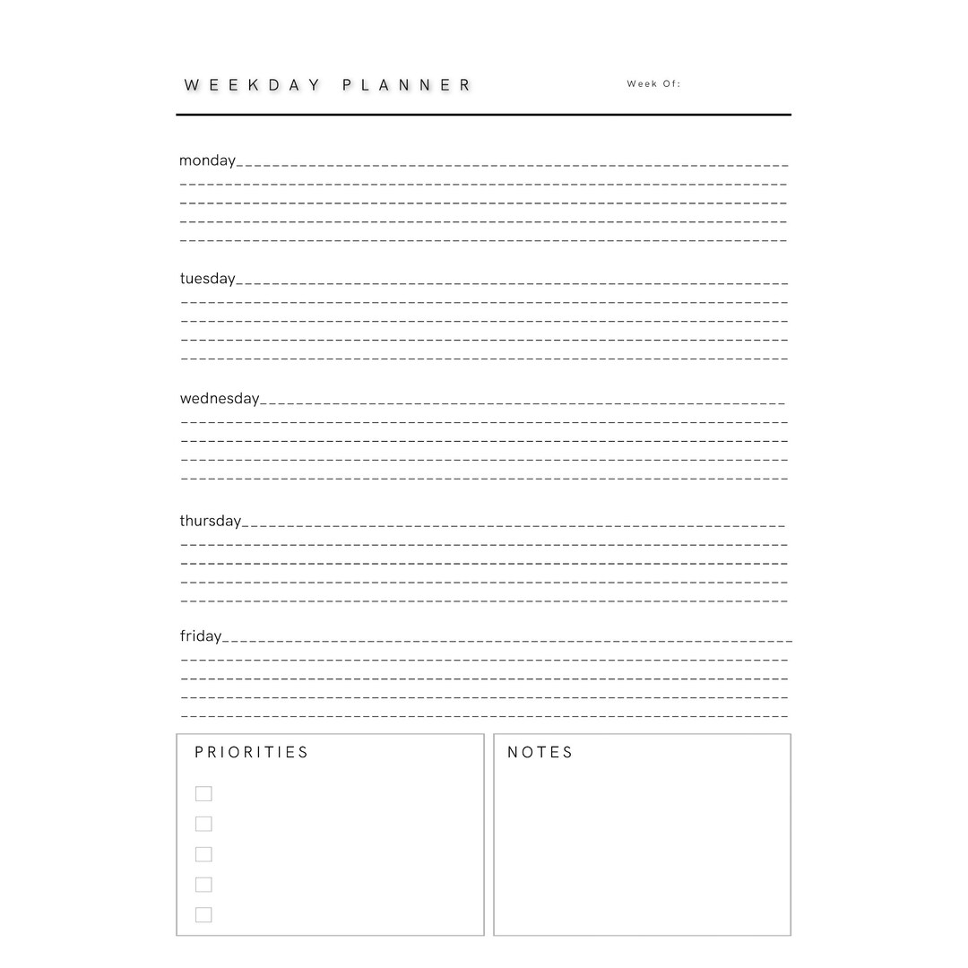 Printable Weekday Planner - Etsy