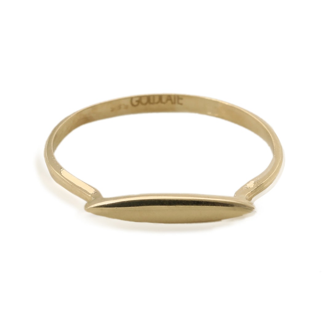 Minimalist Rectangle Bar 14k Solid Gold Ring, Womens Signet Ring, Thin ...