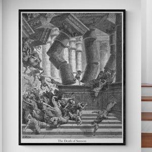 The Death of Samson Gustave Dore Antique Christianity Engraving Book of ...