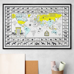 Pictorial World Map of Dog Breeds Animal Cartography Antique - Etsy
