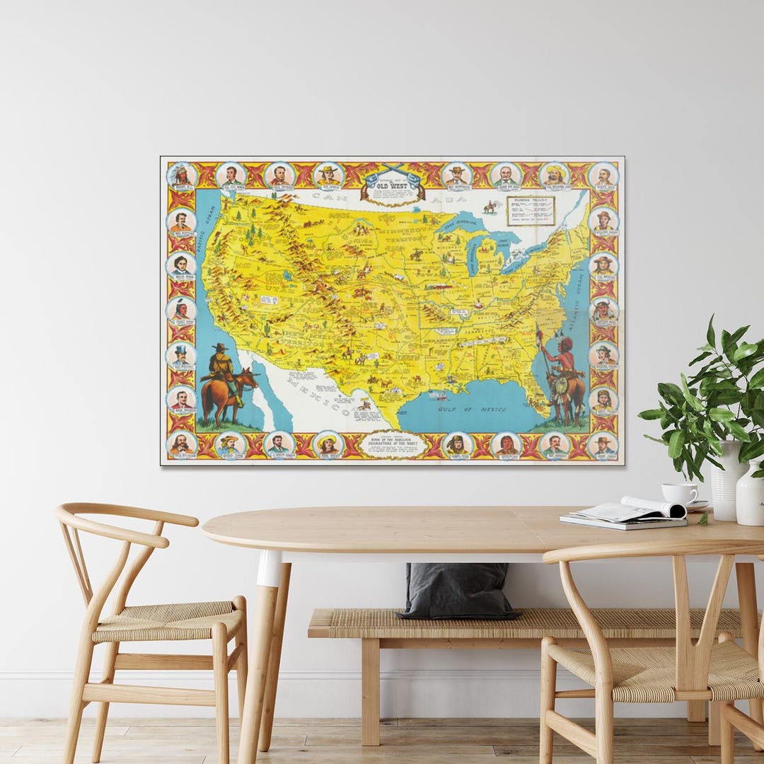 Pictorial Map of the American Frontier American Wild West History ...