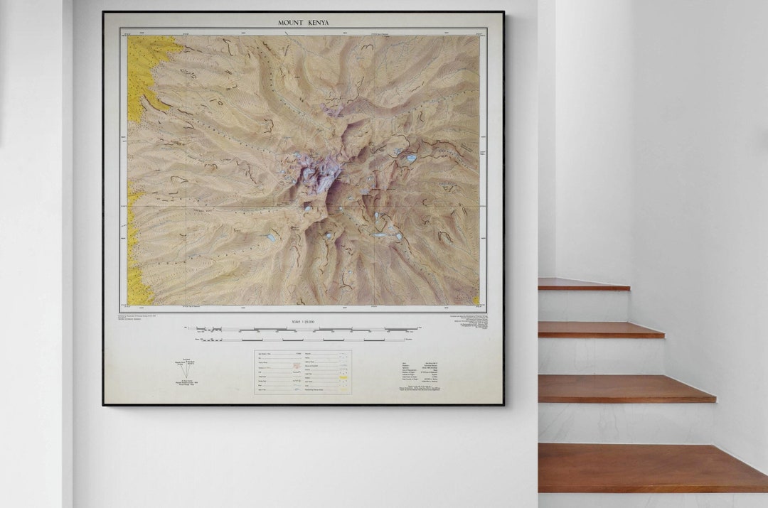 1957 Topographical Map of Mount Kenya Volcano Historical African ...
