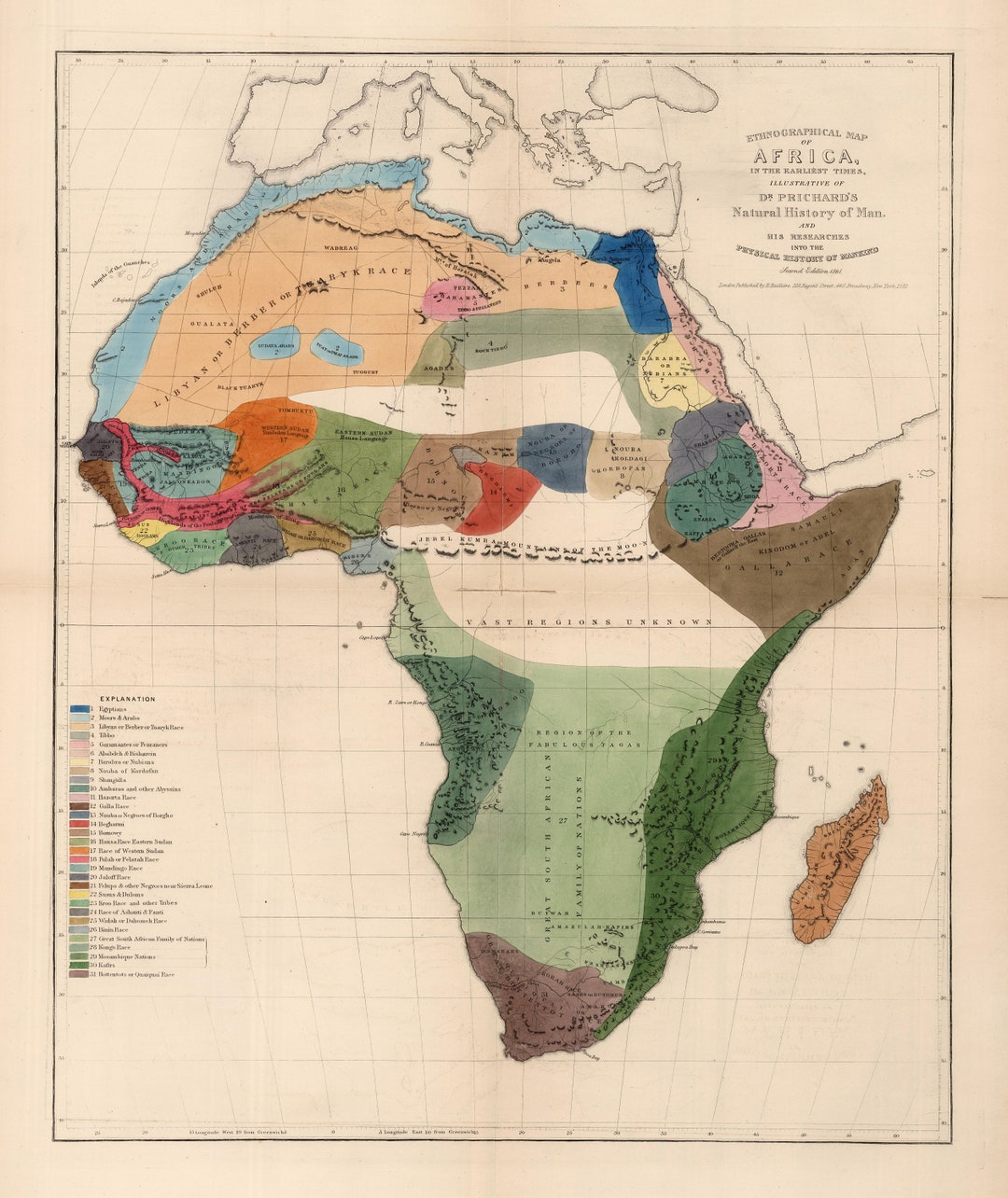 1860 Ethnographic Map of Africa African Tribes Educational History ...