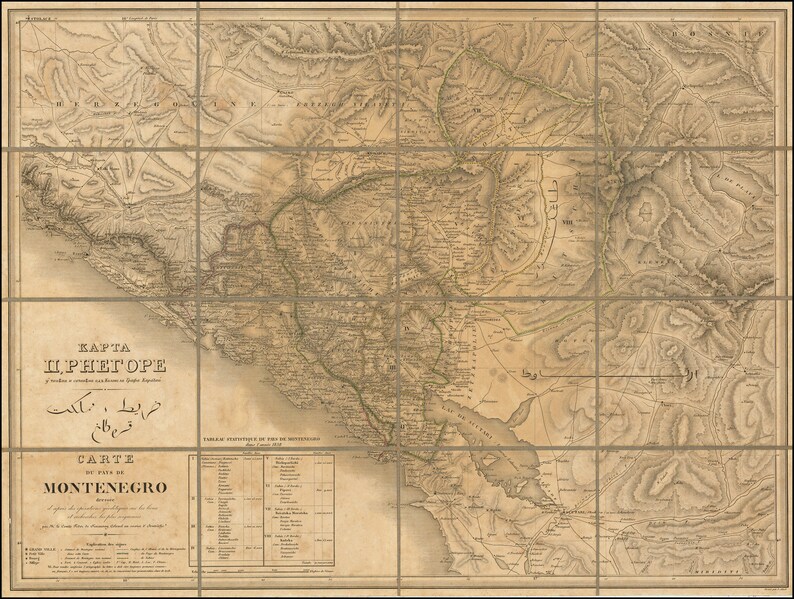 1838 Earliest Modern Map of Montenegro Historical Balkans Geography ...