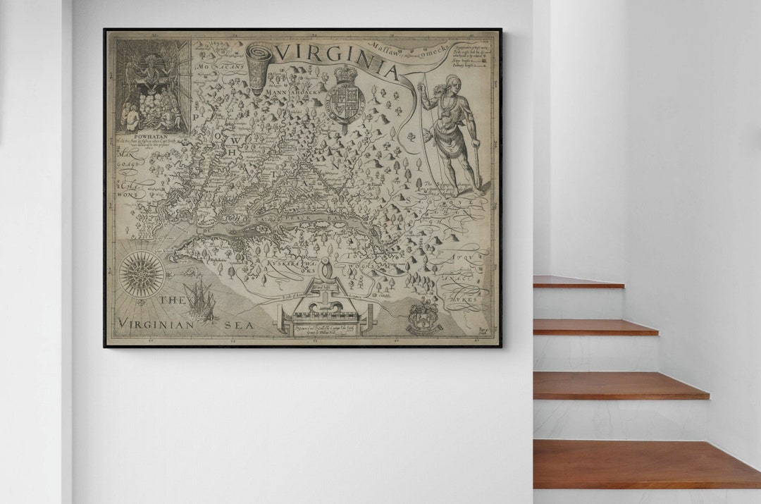 1612 John Smith Map of Jamestown Colony Virginia First Earliest Map of ...