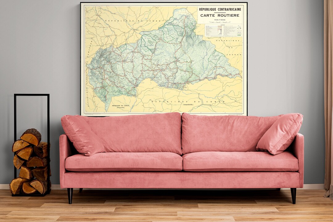 1965 Map of Central African Republic African Geography Vintage Antique ...