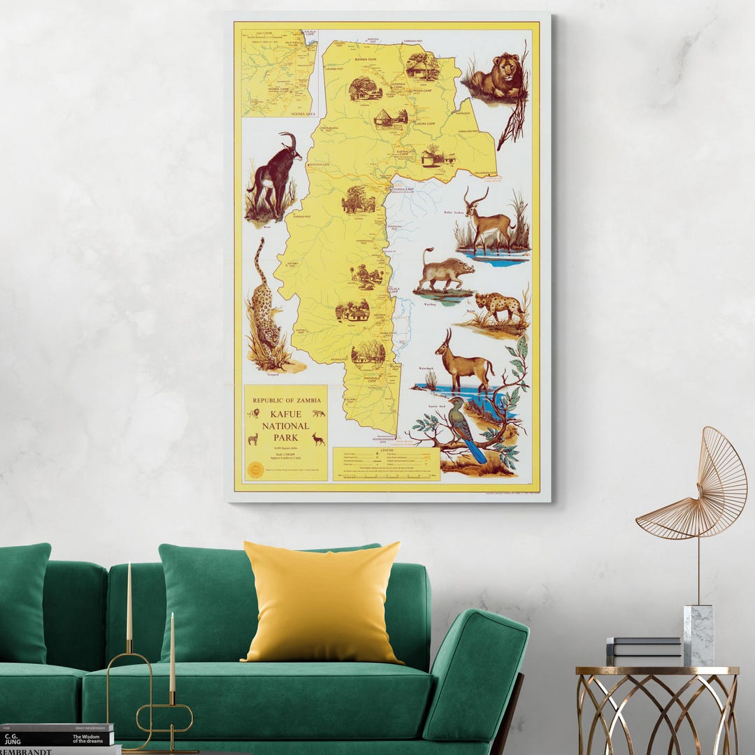 1968 Map of Kafue National Park Zambia – Vintage Safari Map Showing ...
