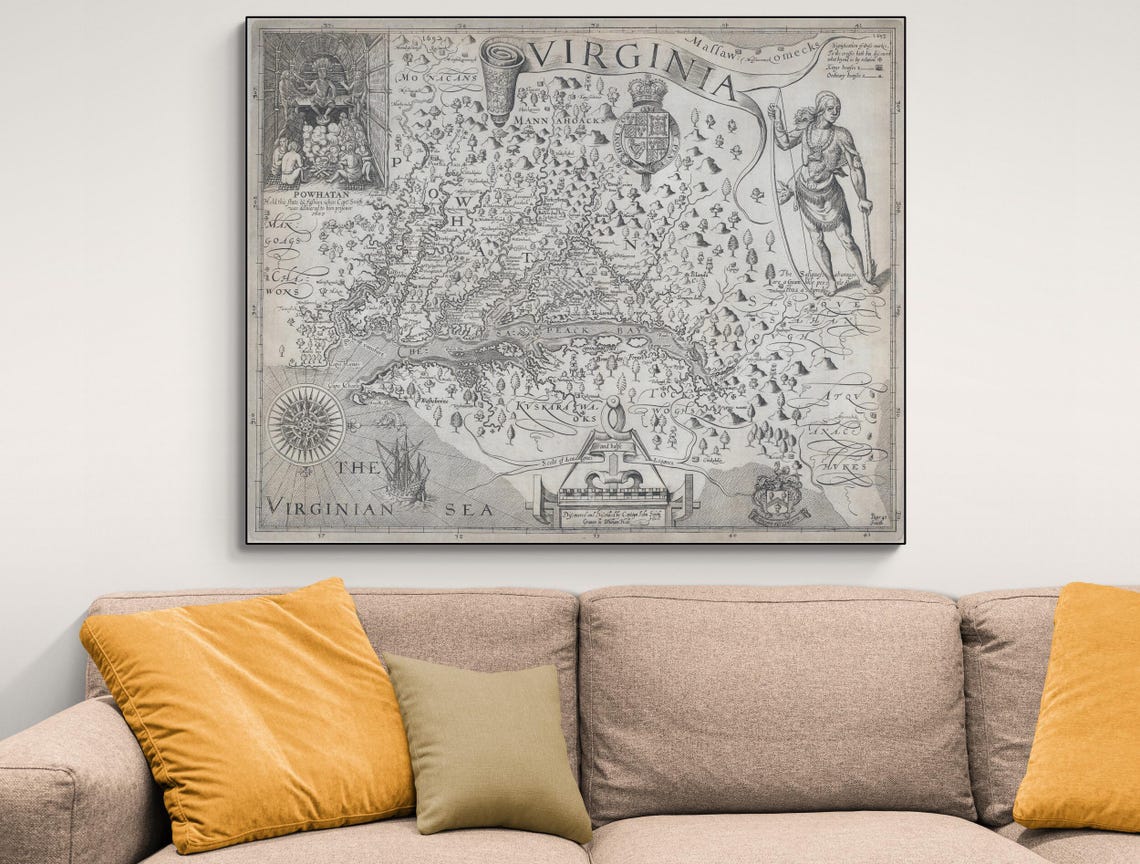 1612 John Smith Map of Virginia – Early Colonial America Map Showing ...