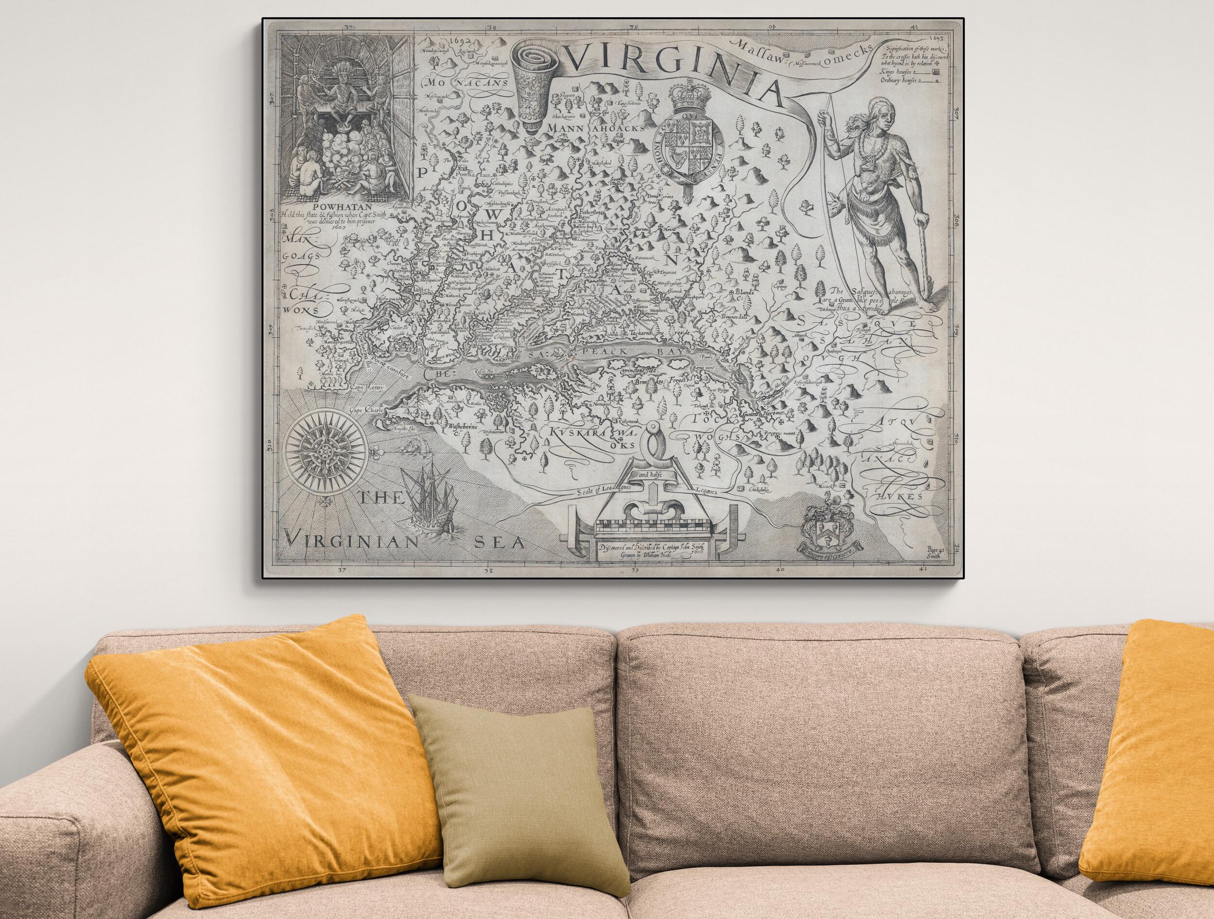 1612 John Smith Map of Virginia – Early Colonial America Map Showing ...