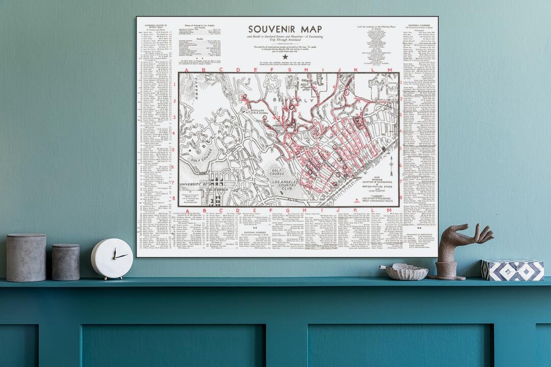 Souvenir Map of Hollywood California Showing Home Addresses of Movie ...